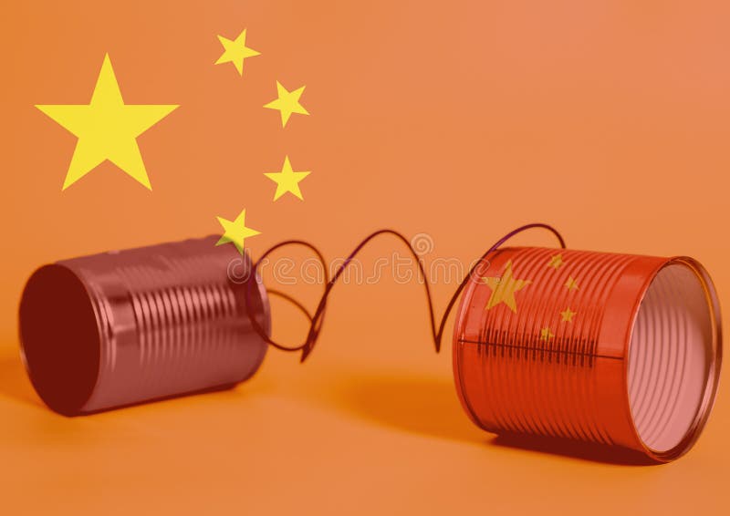 Double Exposure of Tin Can Phone with Chinese Flag Communication ...