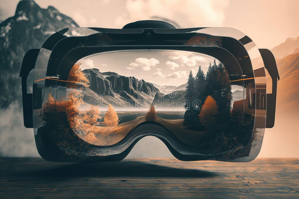 Double Exposure Vr Headset Technology in Perspective Stock Illustration - Illustration of scene ...