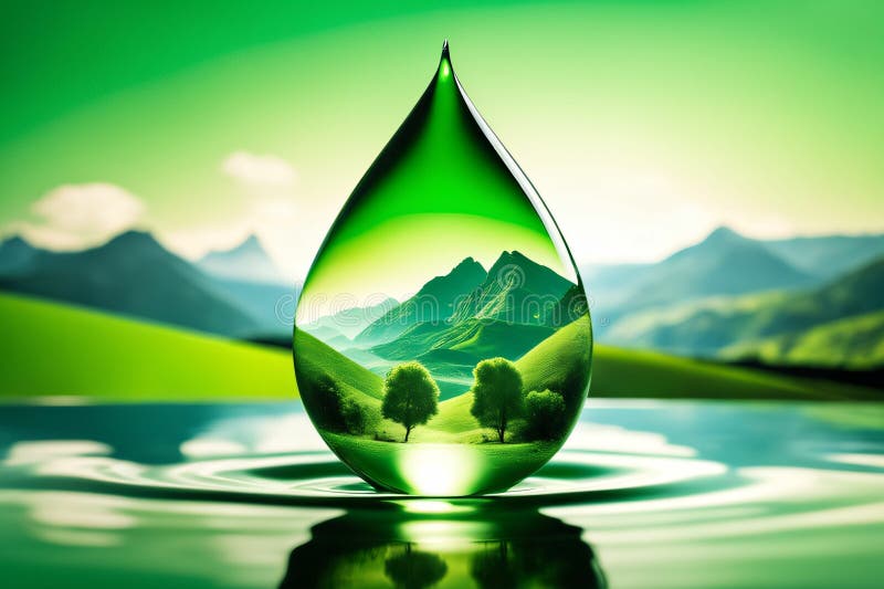 Double Exposure of Water Drop and Green Mountain Landscape Stock ...