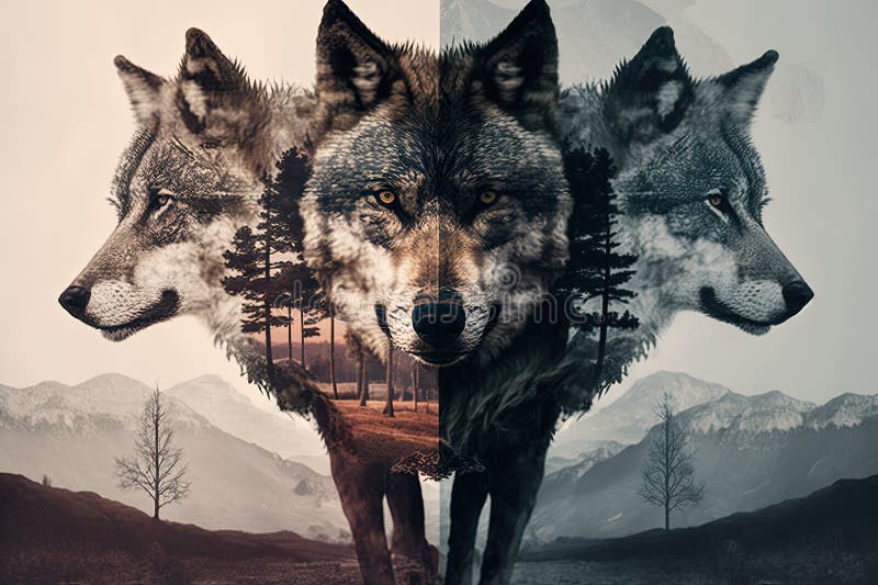 Double Exposure of Wolf, Changing from Beast To Beast Stock Photo ...