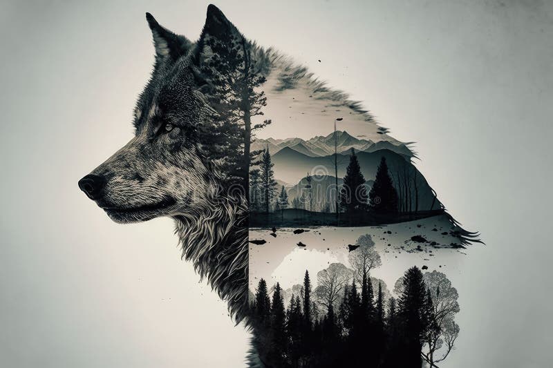 Double Exposure of Wolf, Changing from Beast To Beast Stock ...