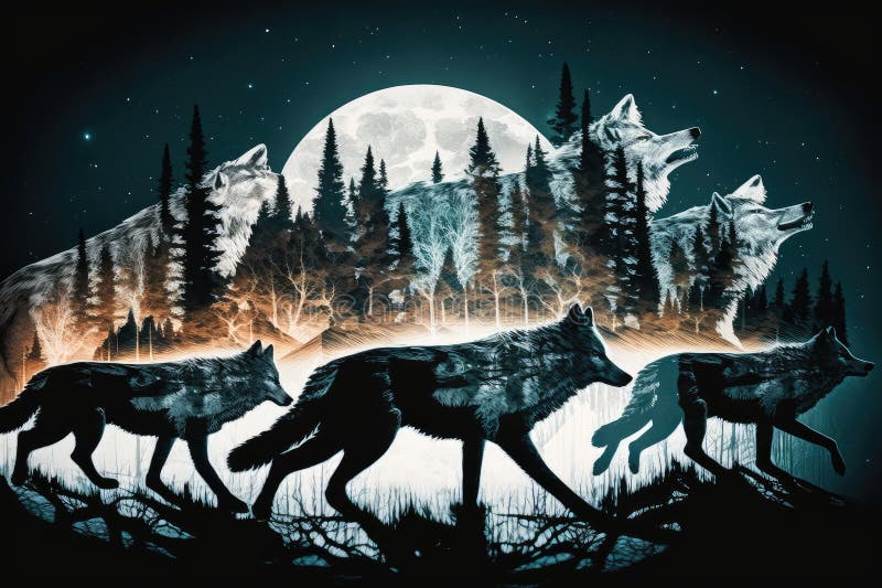 Wolf Pack Running Drawing