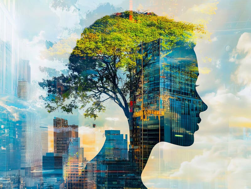 A Double Exposure of a Woman S Head with a Tree Growing Out of it Stock ...