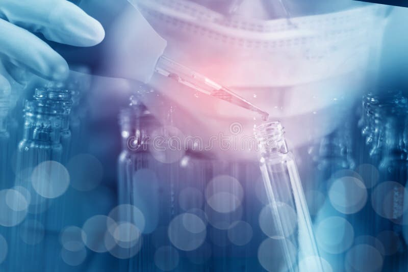 Double Exposure-Young Female Scientist in Protective Glasses and Gloves ...