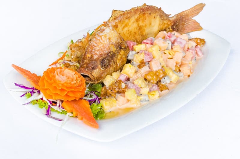 Double Figure Fish on Dish Isolate on White Background Stock Photo ...