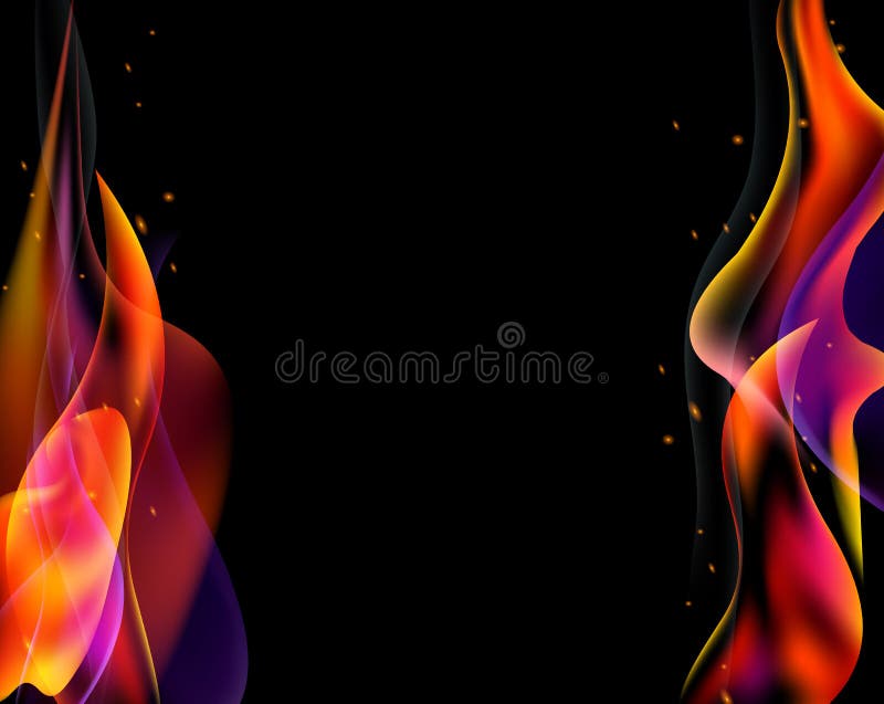 Double Fire Torch Vector Colored Sparks Burn Horizontal on Black Stock ...