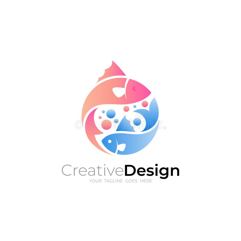 Double Fish Logo with Circle Design Template, Marine Life Design Stock ...