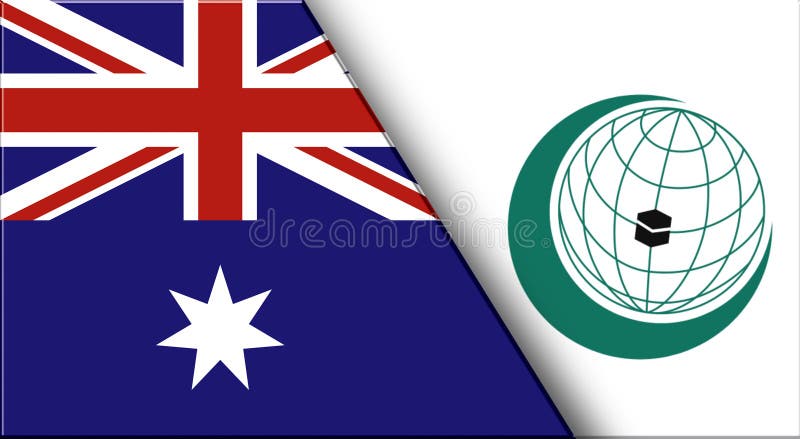 Double Flag of Australia and Organization of Islamic Cooperation OIC ...