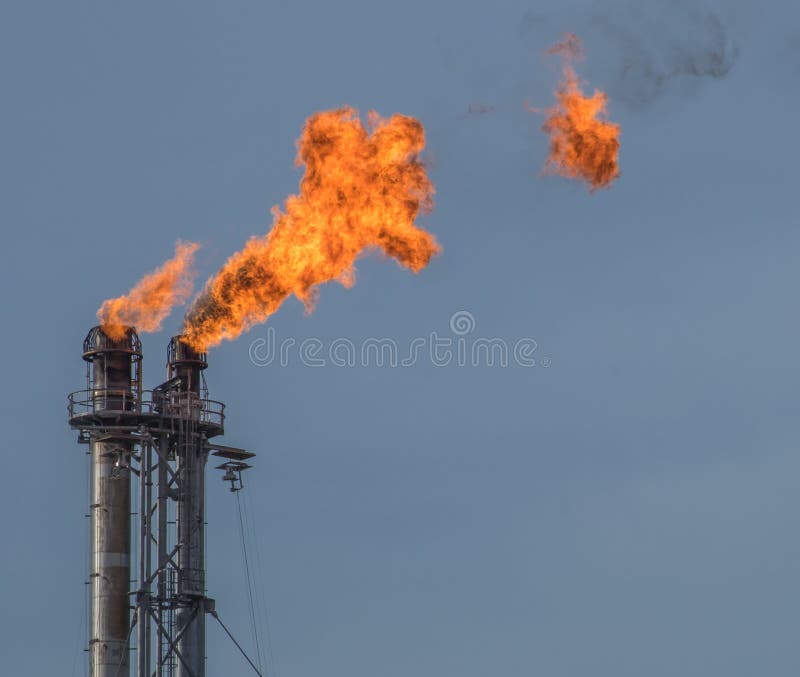 Double Flare Stack at Petroleum Refinery Stock Photo - Image of ...