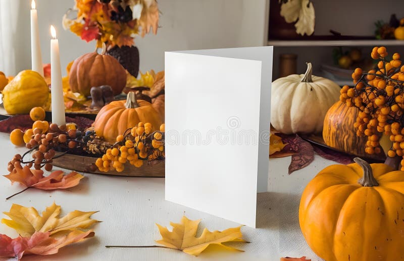 Double Folded Blank White Greeting Card Mockup is Presented on Table ...