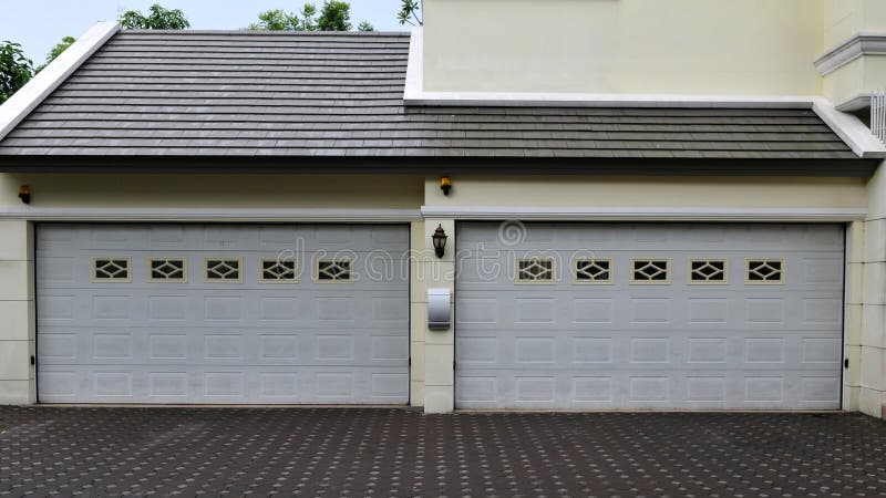 Exterior View of a Generic Double Garage on a Street. Stock Photo ...