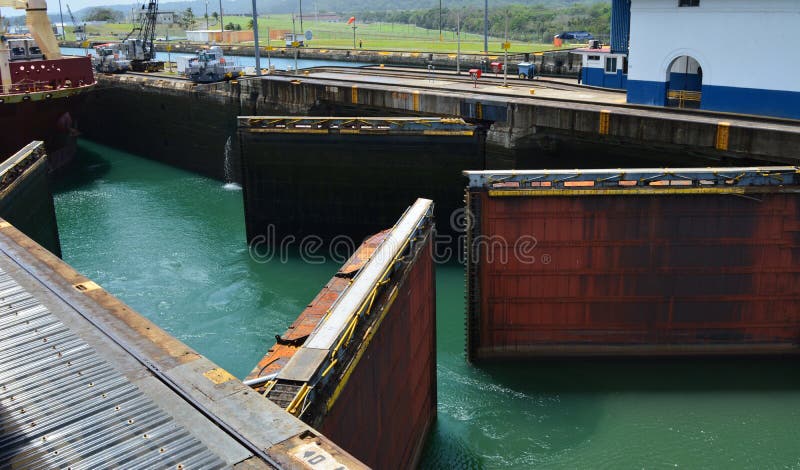 Double Gates Opening for Ship Stock Photo - Image of america, central ...