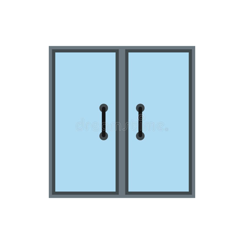Double Glass Door Icon, Flat Style Stock Vector - Illustration of ...