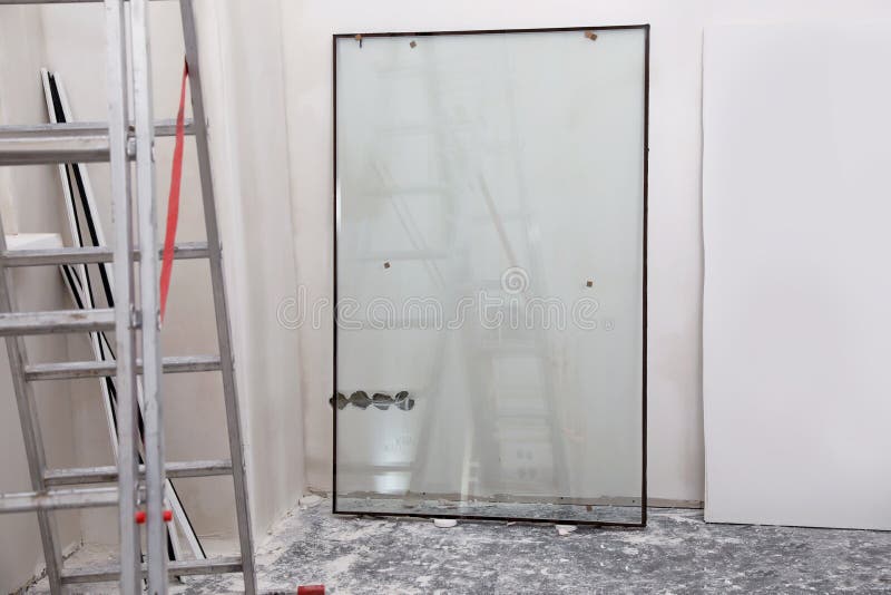 Double Glazing Window on Floor Near Wall Indoors Stock Image - Image of ...