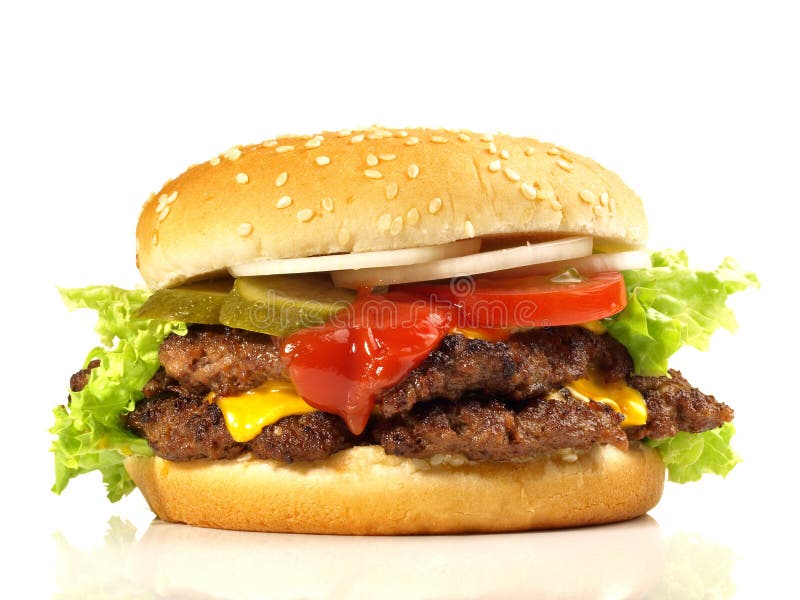 Double Hamburger - Fast Food on White Background Stock Image - Image of ...