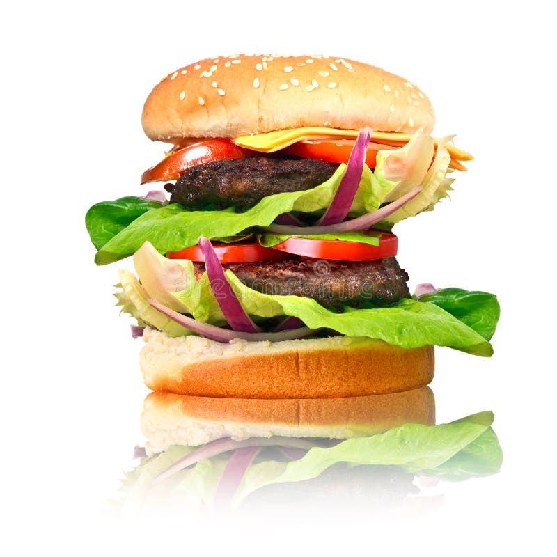 Double Hamburger with Grilled Beef Stock Image - Image of calorie, meal ...