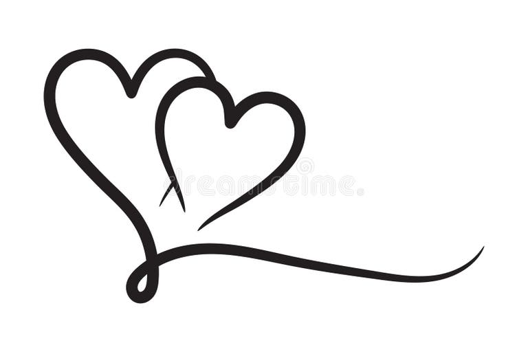 Double Hearts Hand Drawn. Love Symbol. Two Hand Drawn Love Monoline ...