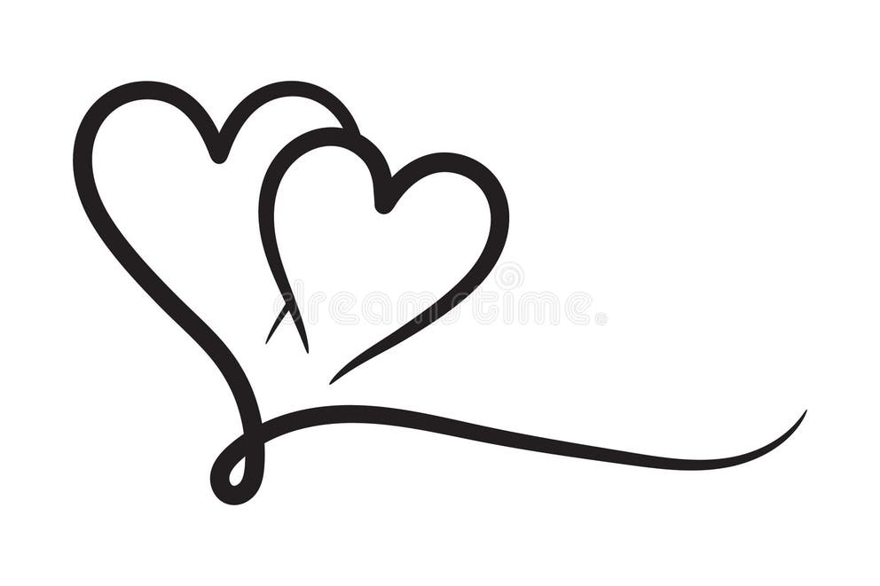 Double Hearts Hand Drawn. Love Symbol. Two Hand Drawn Love Monoline ...