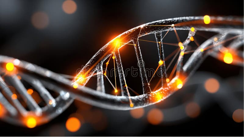 Double Helix Dna Model with Orange Glowing Connections Representing ...