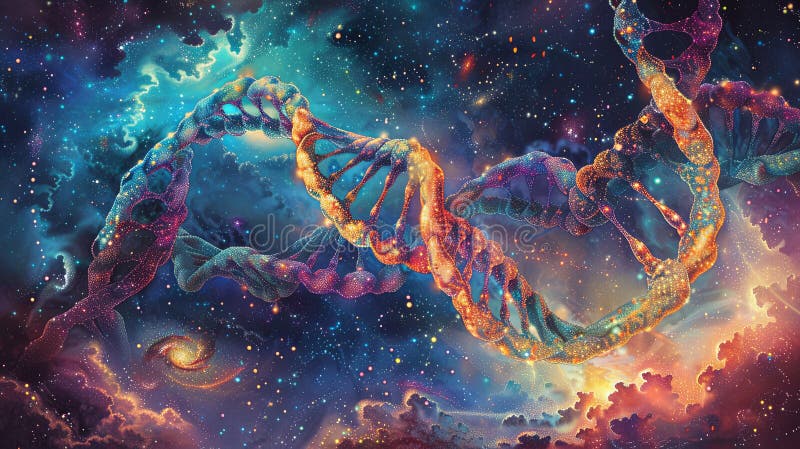 Double Helix DNA Strand, Composed Ethereal Patterns Expanse of Space ...