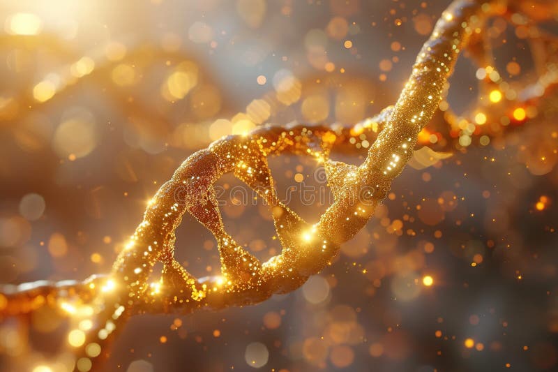 Double Helix DNA Strands on a Gold. Generative AI Stock Illustration ...