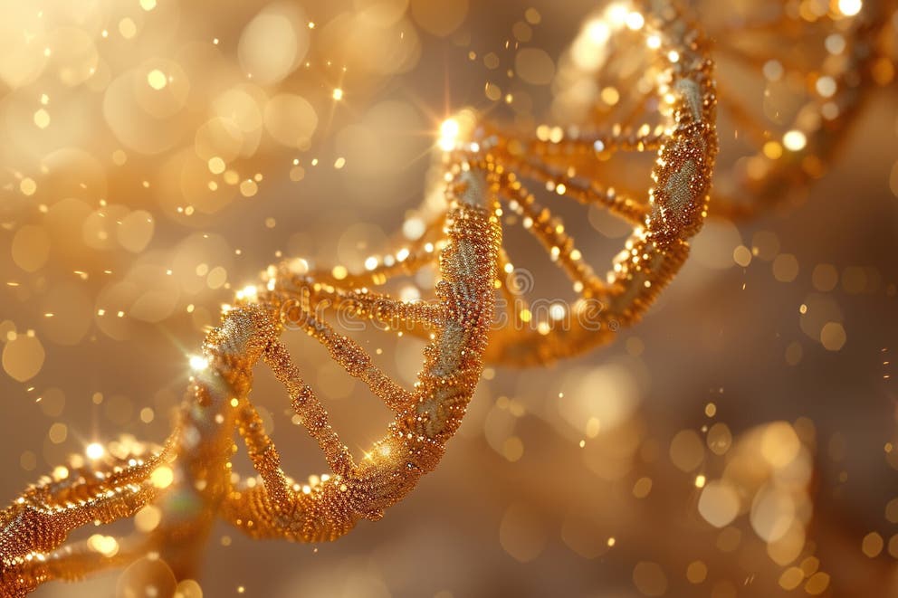 Double Helix DNA Strands on a Gold. Generative AI Stock Illustration ...