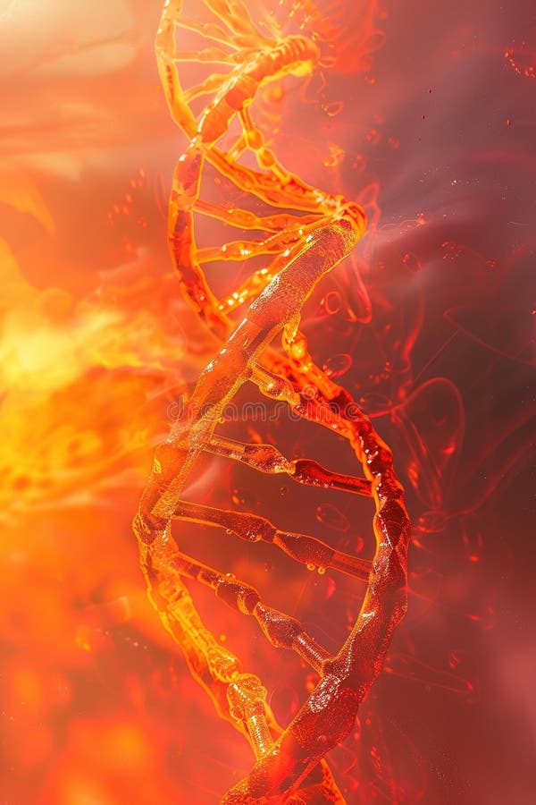A Double Helix in Fiery Sunset Hues Symbolizing Passion for Genetics ...