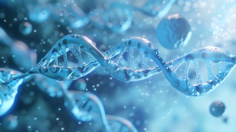 Double Helix Structure of DNA Floating in Blue Liquid Stock ...