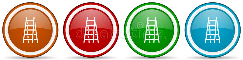 Double Ladder, Step, Climb, Tool, Level Glossy Icons, Set of Modern ...