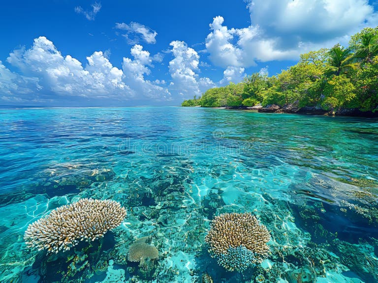 Double Landscape with Transparent Water and Sky Stock Photo - Image of ...