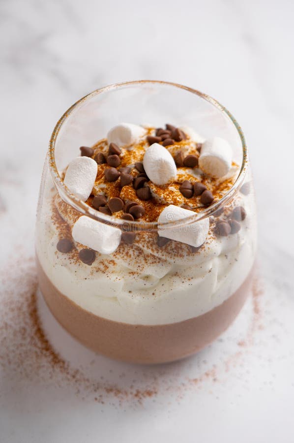 Double-layer Dessert in a Glass. Chocolate Mousse with Whipped Cream ...