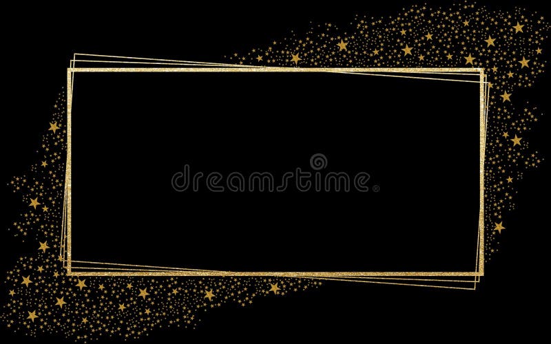 Double Layers Square or Rectangular Gold Frame with Glitter Stars Stock ...