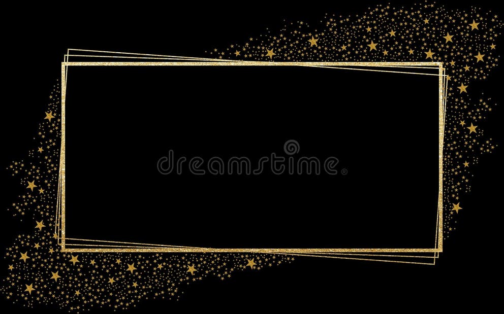 Double Layers Square or Rectangular Gold Frame with Glitter Stars Stock ...