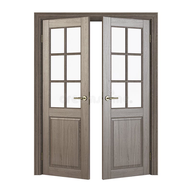 Double-leaf Doors with Glass.. 3D Rendering. Stock Illustration ...