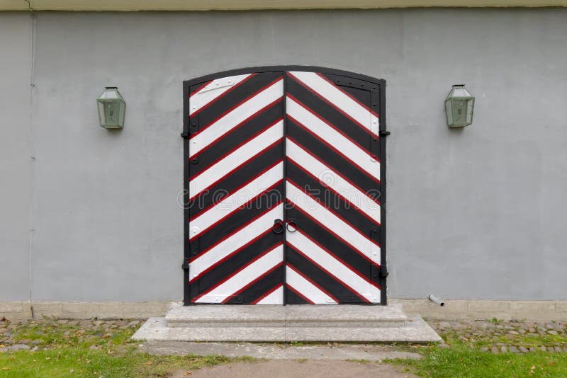 Double-leaf Wooden Gates Painted with Multi-colored Stripes Stock Photo ...