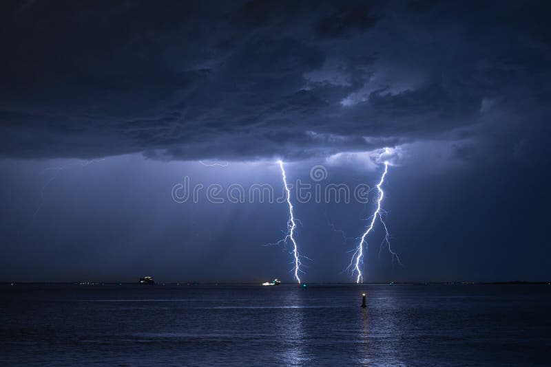 Double Lightning Strike in the Water of a River Stock Image - Image of ...