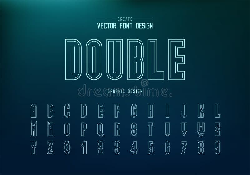 Double Line Font and Alphabet Vector, Tall Typeface Letter and Number ...