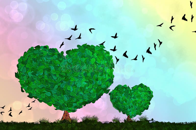 Double Love - Heart Two Trees Stock Illustration - Illustration of ...