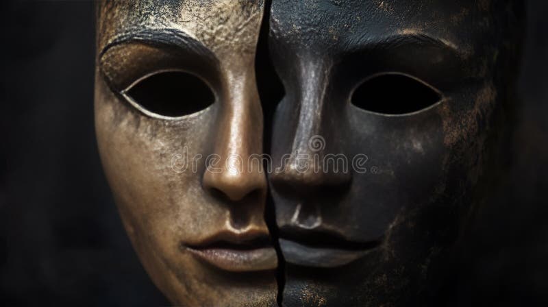 Double Mask on Dark Background Stock Illustration - Illustration of ...