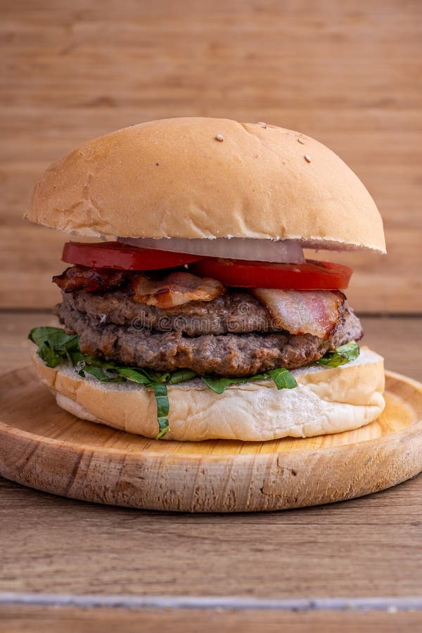 Double meat burger bacon stock image. Image of milkshake - 175829017