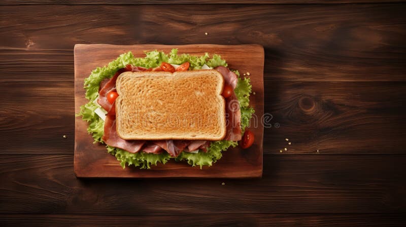 Delicious Sandwich on Wooden Board - Top View Stock Illustration ...