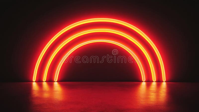 Double Neon Rainbow Arch Illuminates Dark Room Stock Illustration ...
