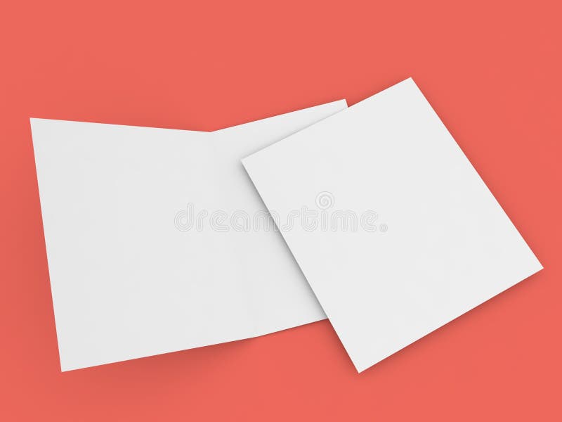 Double Open Brochure Mockup and Sheet of Paper on Red Background ...