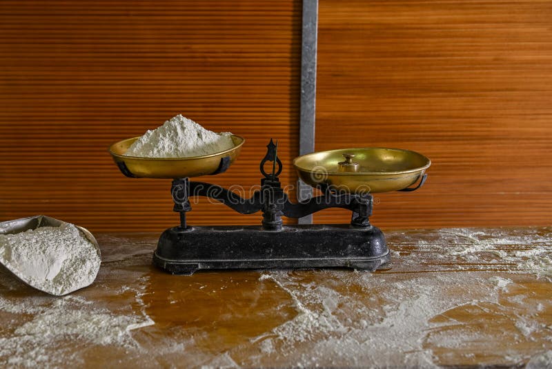 Double Pan Scale Weighing Flour in a Bakery. Stock Photo - Image of ...