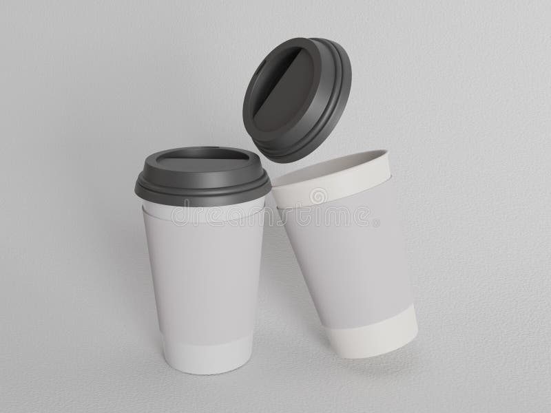 Double Paper Cup on Grey Background, Isolated, Perspective View. for ...