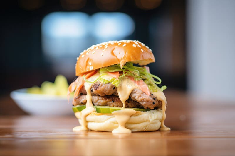 Double Patty Burger with Special Sauce on a Sesame Seed Bun Stock Photo ...