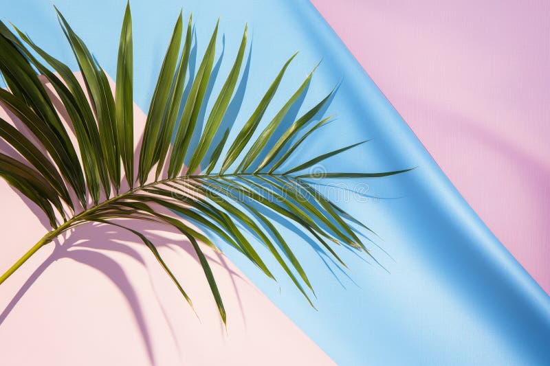 On a Double Pink Blue Background, Palm Tree Leaves are Isolated Stock ...