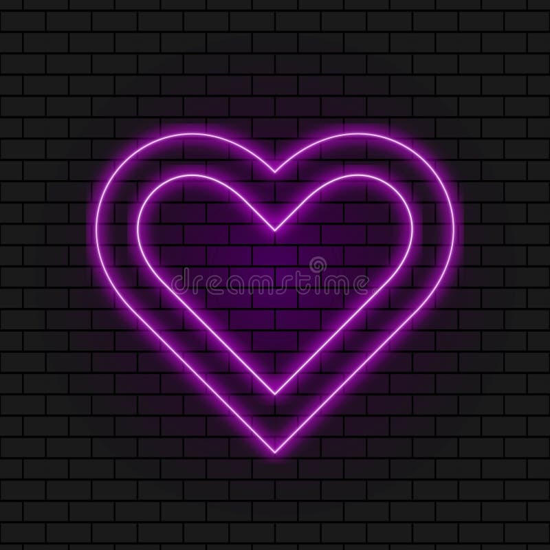Double Pink Neon Heart on Brick Wall Background. Stock Illustration ...