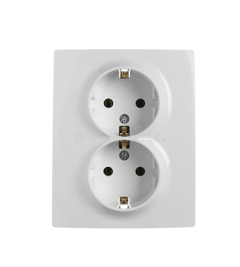 Double Plastic Power Socket Isolated on White Stock Photo - Image of ...