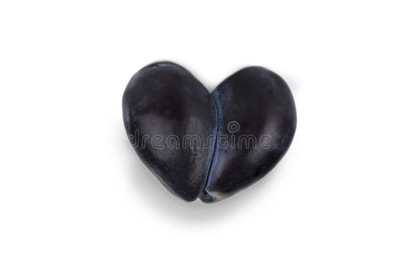 Double Plum in Heart Shape in a White Background. Anomaly Concept Stock ...